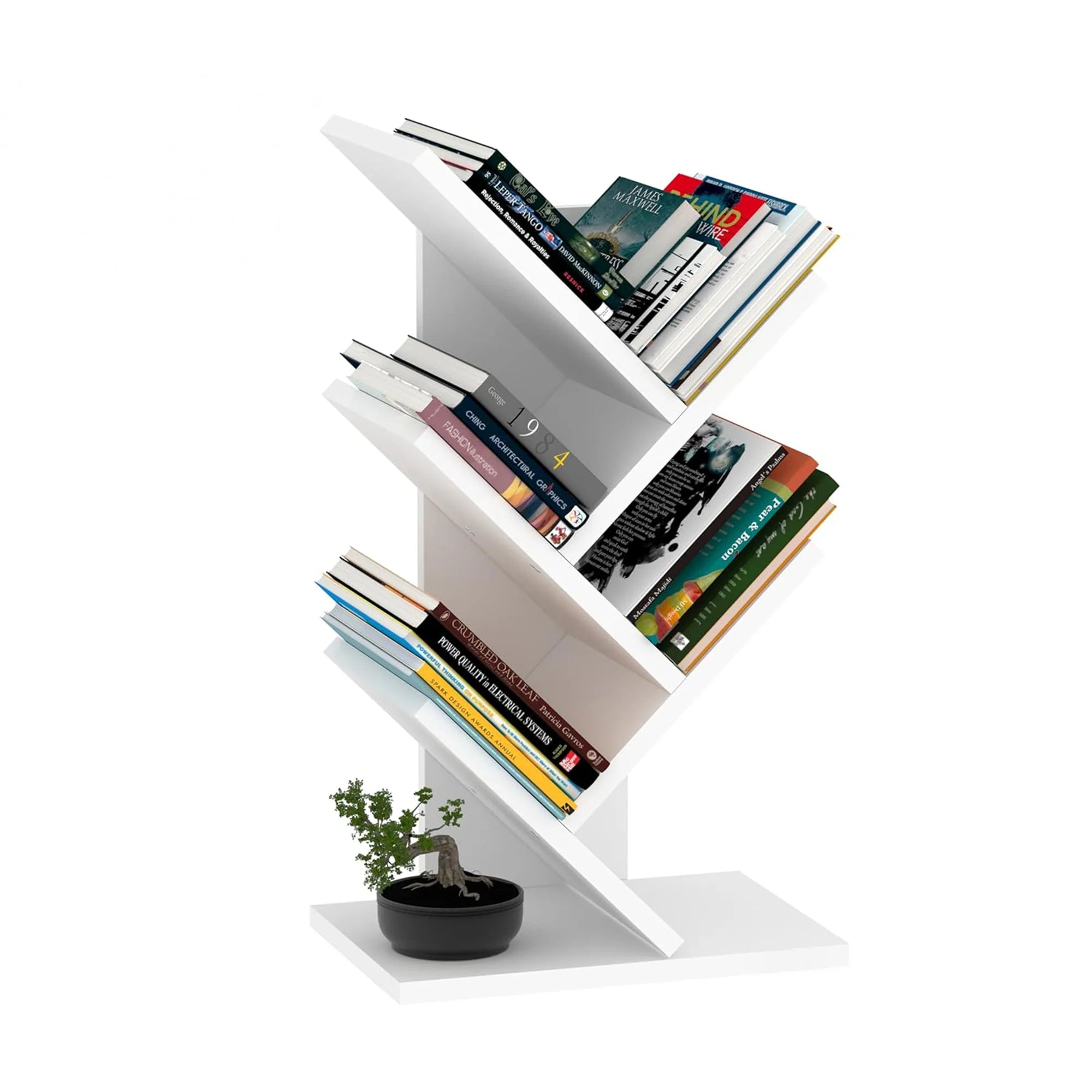 Ascend Modern Tree Bookshelf 5 Tier - Space Saving Corner Bookshelf ...