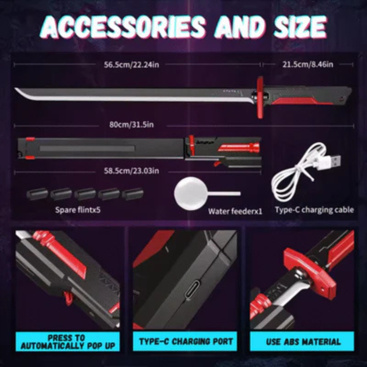 Katana Sparkling LED Sword 80cm – Light Blade with Spark Effect ...
